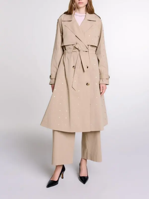 Maje Cotton Studded Trench Coat - Beige