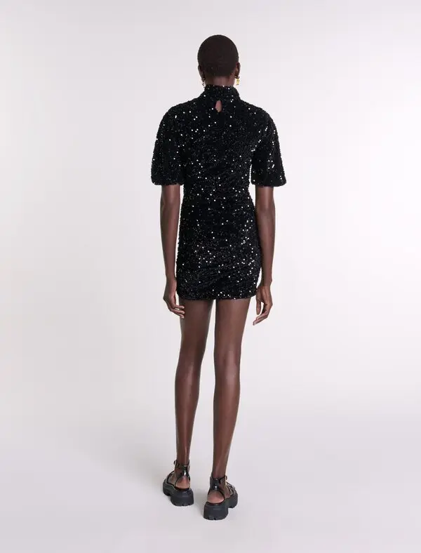 Maje Polyester Short Velvet And Sequinned Dress