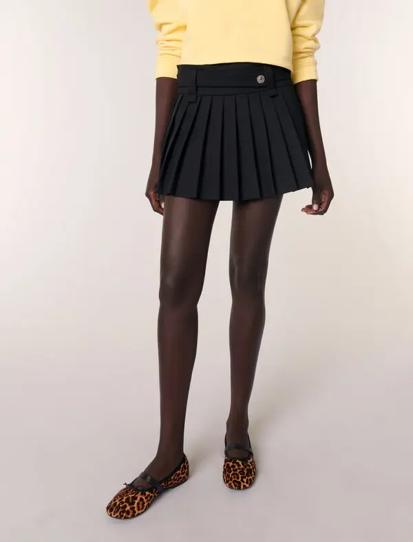 Maje Polyester Pleated Mini Skirt - Black