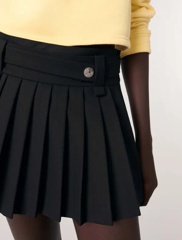 Maje Polyester Pleated Mini Skirt - Black