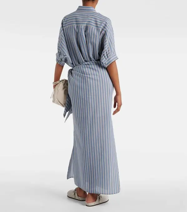 Brunello Cucinelli Striped Cotton And Silk Wrap Maxi Skirt - Blue