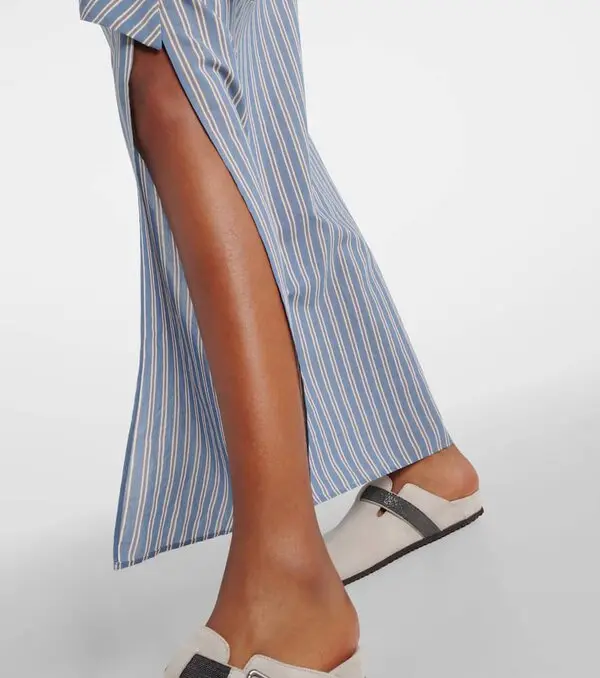 Brunello Cucinelli Striped Cotton And Silk Wrap Maxi Skirt - Blue