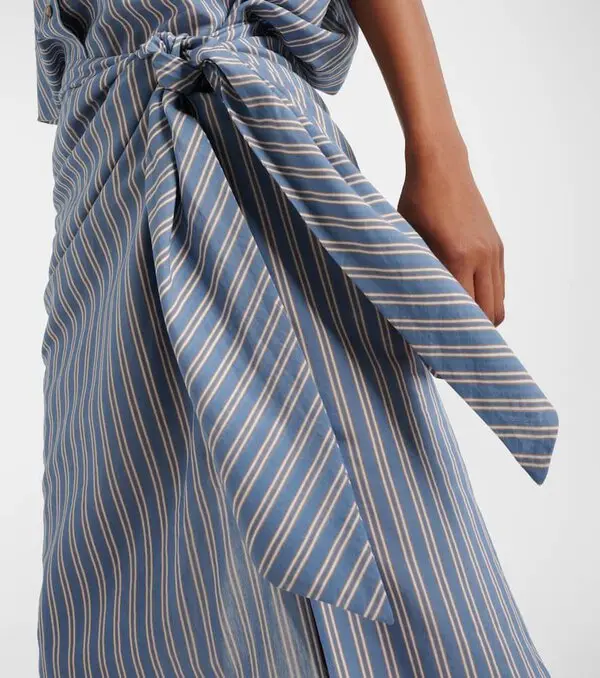 Brunello Cucinelli Striped Cotton And Silk Wrap Maxi Skirt - Blue