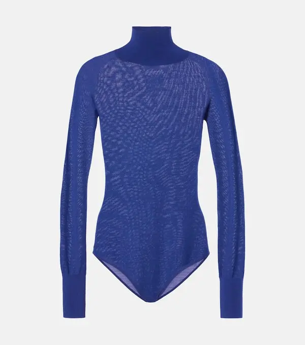 Alaïa Sheer Turtleneck Wool Bodysuit