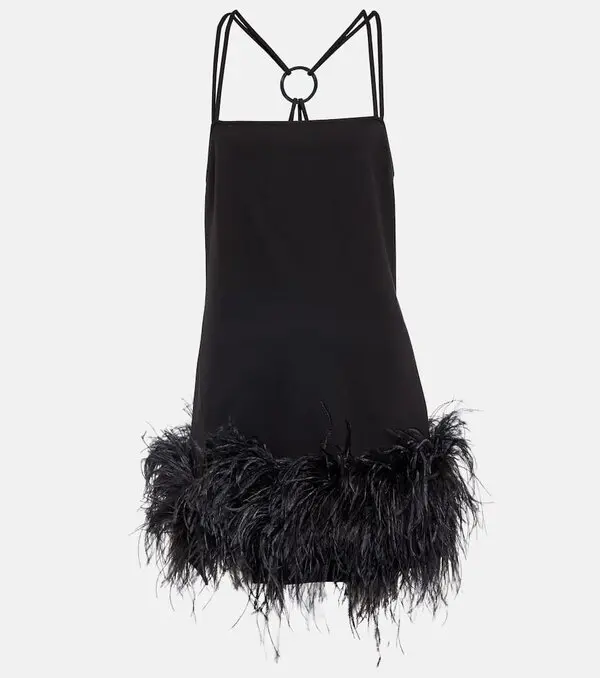 Attico Fujiko Feather-trimmed Minidress - Black
