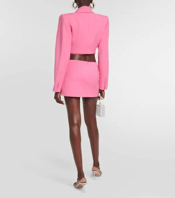 AREA Embellished Cropped Wool Blazer - Pink