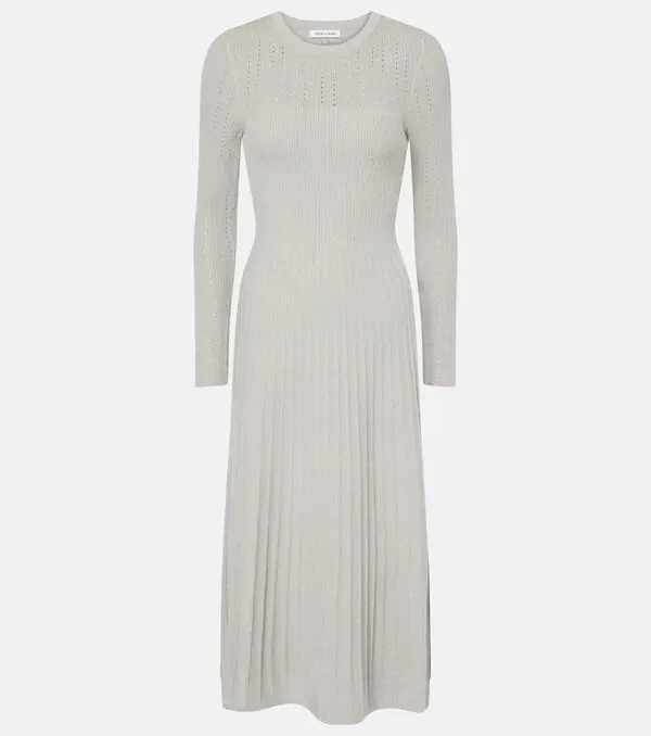 Veronica Beard Nami Knitted Lame Midi Dress - Silver