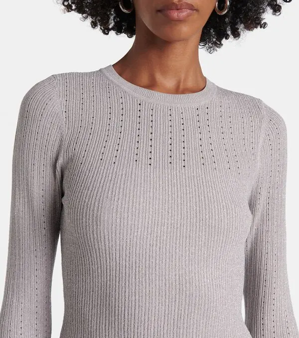 Veronica Beard Nami Knitted Lame Midi Dress - Silver