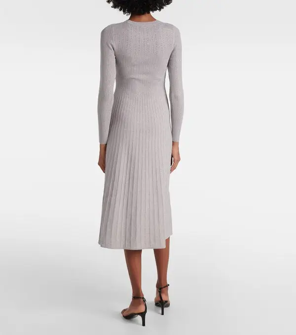 Veronica Beard Nami Knitted Lame Midi Dress - Silver