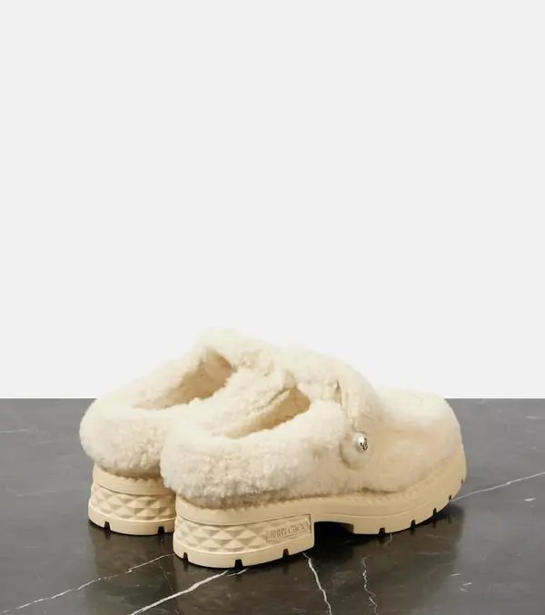 JIMMY CHOO Shea Shearling Platform Mules - White