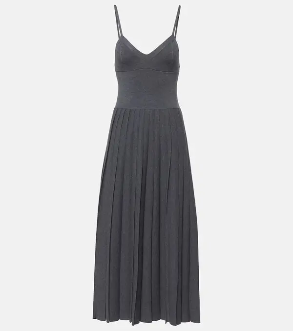 Khaite Elio Pleated Midi Dress - Grey
