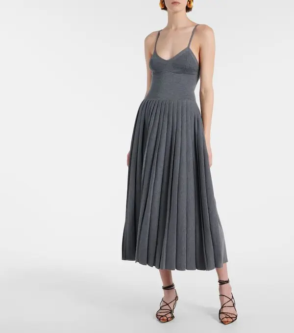 Khaite Elio Pleated Midi Dress - Grey