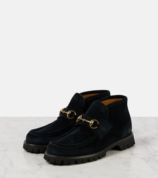 Gucci Horsebit Suede Ankle Boots - Black