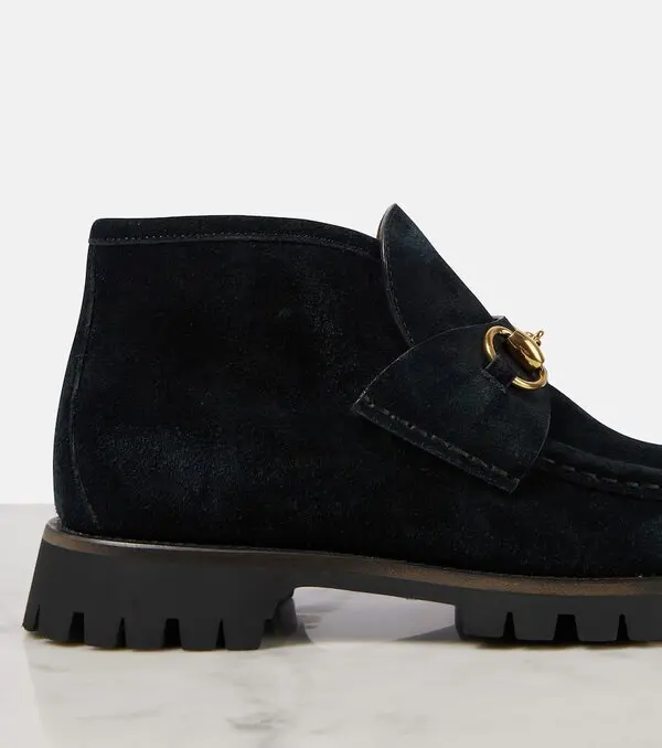 Gucci Horsebit Suede Ankle Boots - Black
