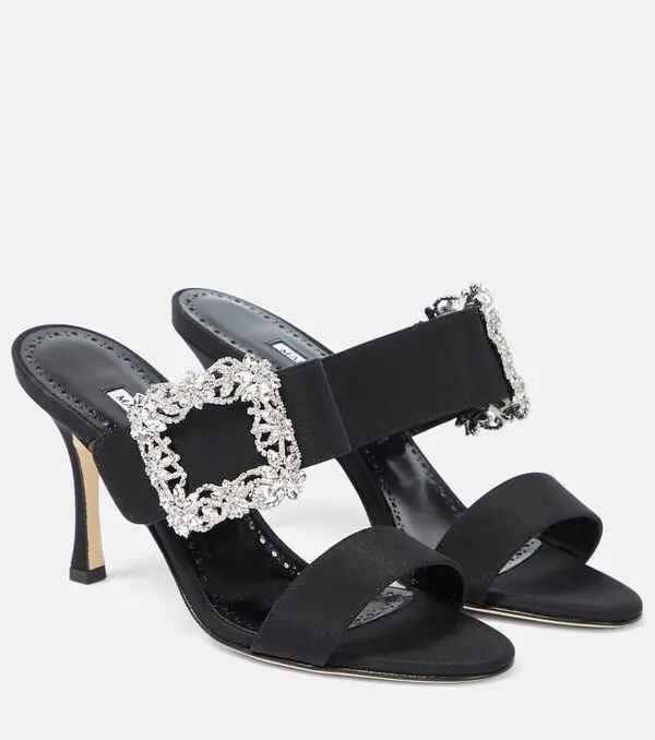 Manolo Blahnik Gable Embellished Satin Sandals - Black