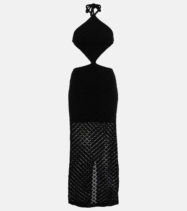 BANANHOT Diamond Halterneck Cutout Maxi Dress - Black