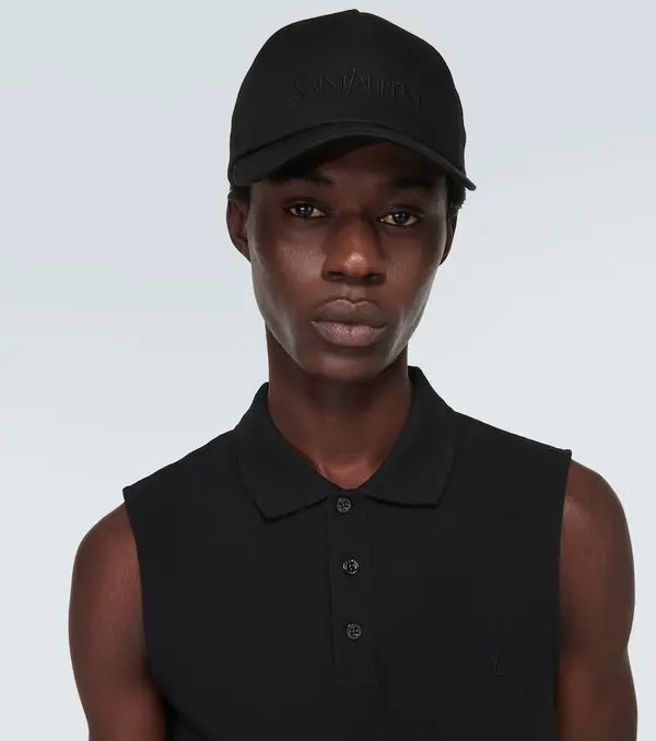 Saint Laurent Logo Gabardine Baseball Cap - Black