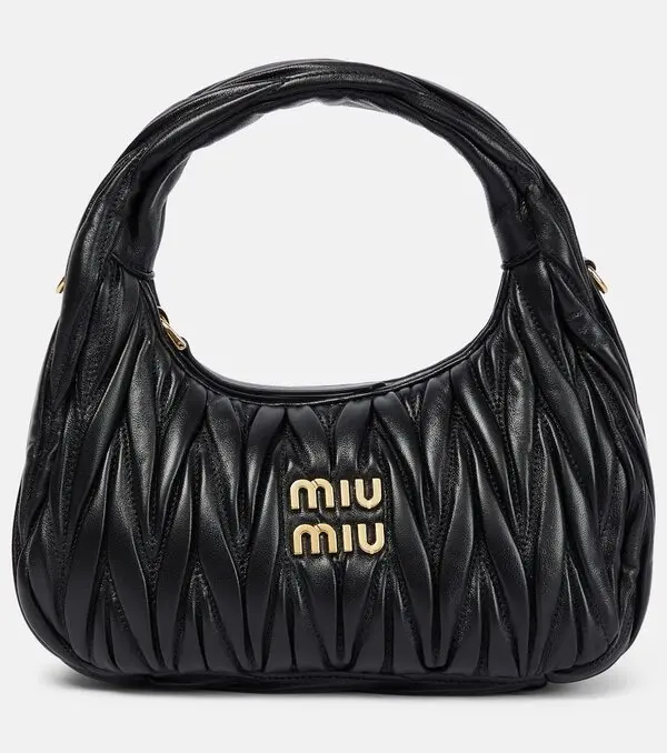 Miu Miu Miu Wander Matelasse Leather Shoulder Bag - Black