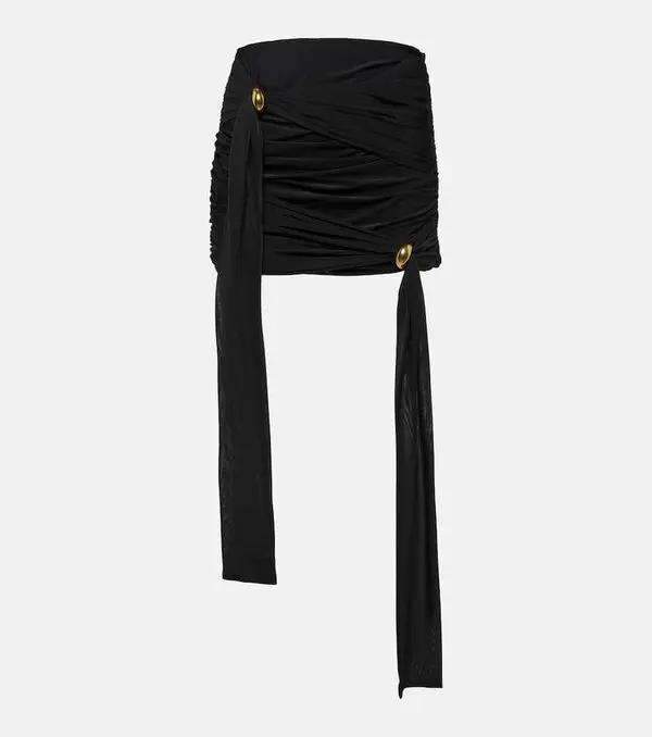 Blumarine Embellished Draped Jersey Miniskirt - Black