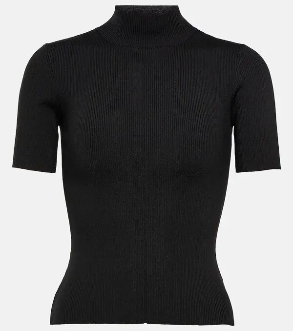 Oscar De La Renta Ribbed-knit Silk-blend Top - Black