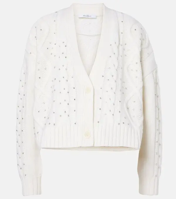 Max Mara Musica Cable-knit Wool And Cashmere Cardigan - White