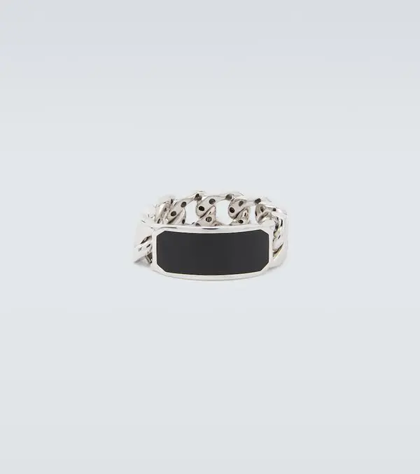 Shay Jewelry Id Link Ring In 18kt White Gold With Onyx - Metallic