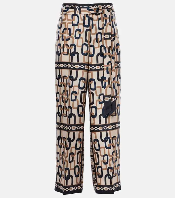 Max Mara Brina Printed Silk Twill Wide-leg Pants - Multicoloured