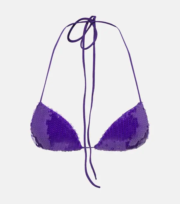 LAQUAN SMITH Sequined Halterneck Bra Top - Purple