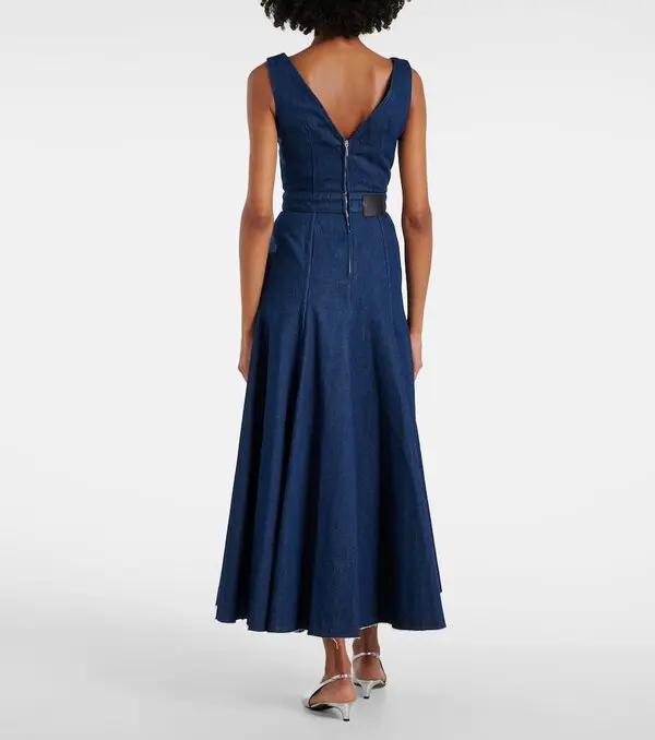 Erdem Floral Printed Denim Midi Dress