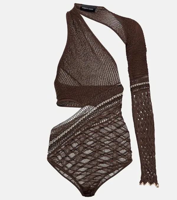 ROBERTA EINER Asymmetric Knit Bodysuit - Brown