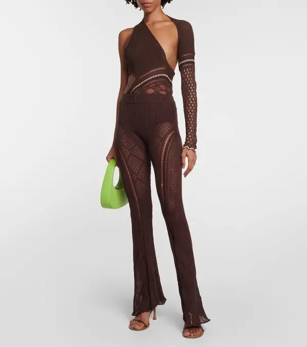 ROBERTA EINER Asymmetric Knit Bodysuit - Brown