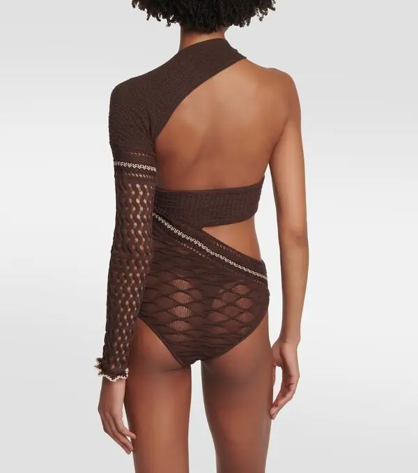 ROBERTA EINER Asymmetric Knit Bodysuit - Brown