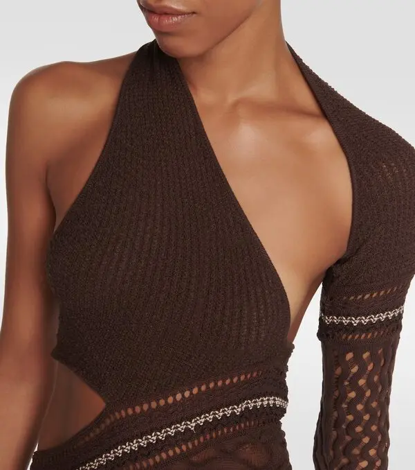ROBERTA EINER Asymmetric Knit Bodysuit - Brown