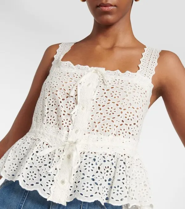 Veronica Beard Evert Broderie Anglaise Cotton Top