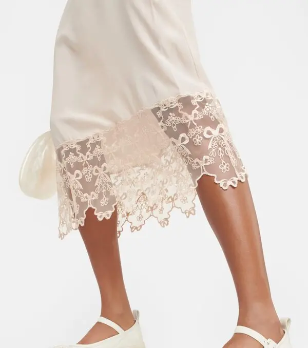 Simone Rocha Crepe De Chine Slip Dress With Lace Trim