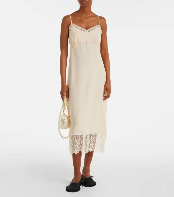 Simone Rocha Crepe De Chine Slip Dress With Lace Trim