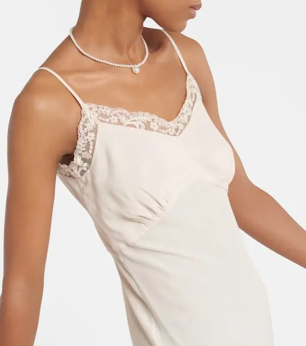 Simone Rocha Crepe De Chine Slip Dress With Lace Trim