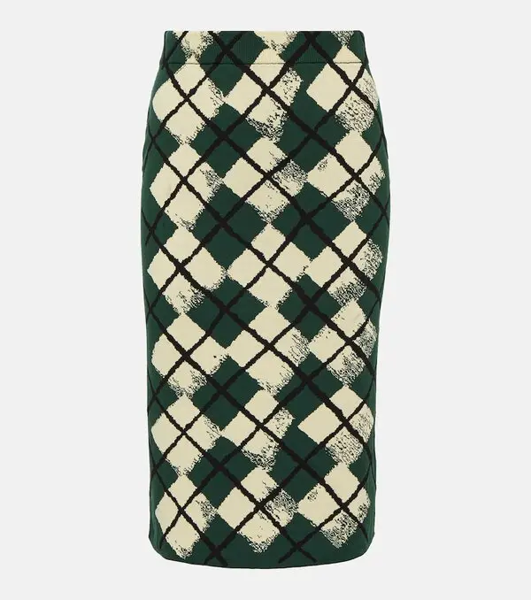Burberry Checked Cotton Midi Skirt