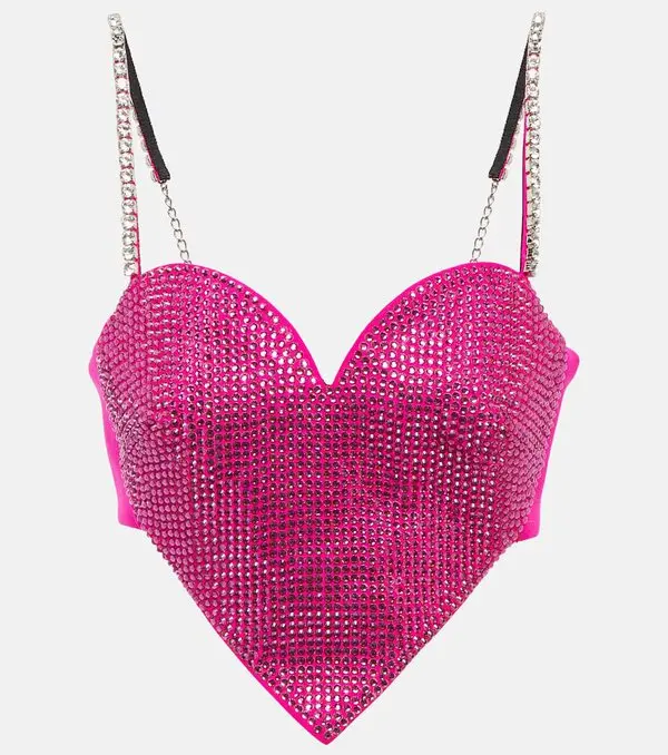 AREA Heart Crystal-embellished Crop Top