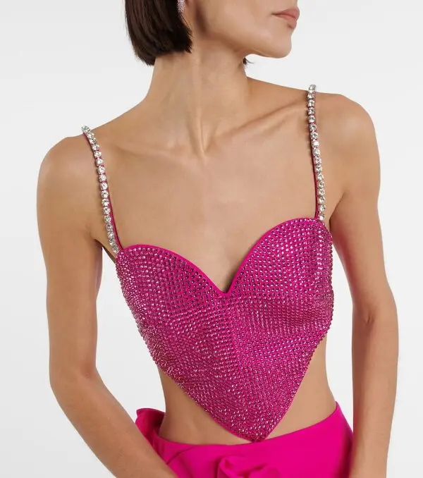 AREA Heart Crystal-embellished Crop Top