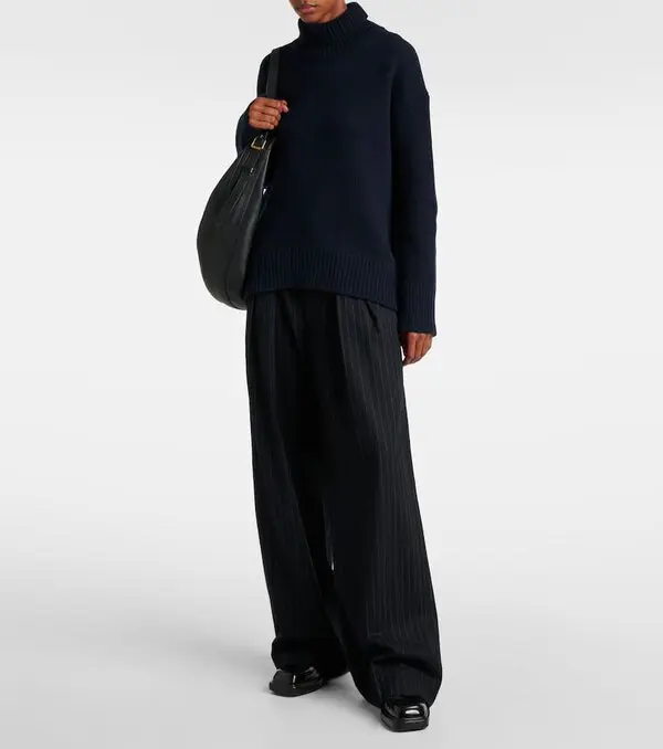 Plan C Pinstripe Wool-blend Wide-leg Trousers