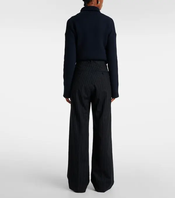Plan C Pinstripe Wool-blend Wide-leg Trousers