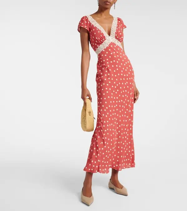 Rixo Iggy Polka-dot Midi Dress