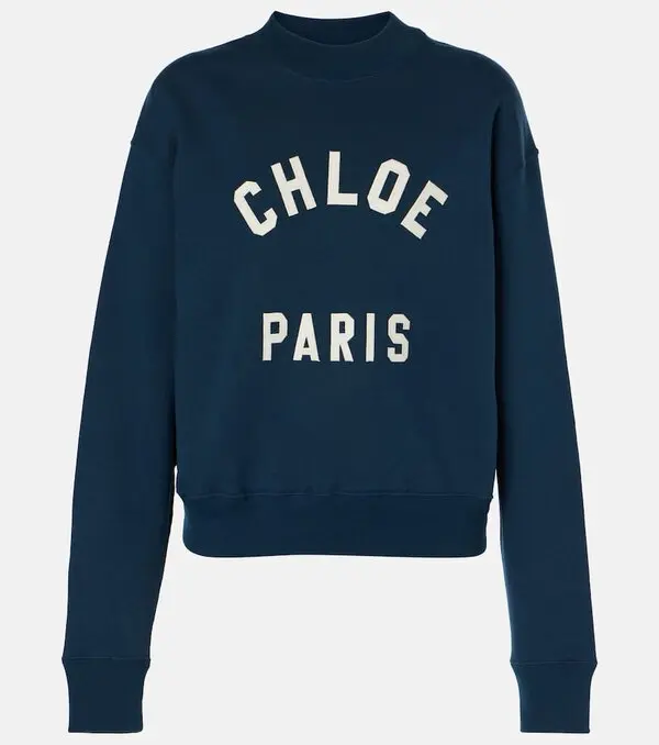 Chloé Cotton Fleece Logo Sweatshirt - Blue