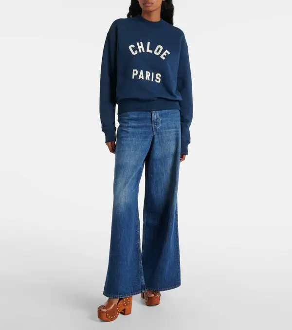 Chloé Cotton Fleece Logo Sweatshirt - Blue