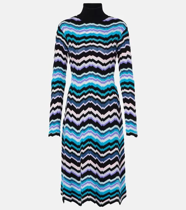 Missoni Zigzag Knit Turtleneck Midi Dress