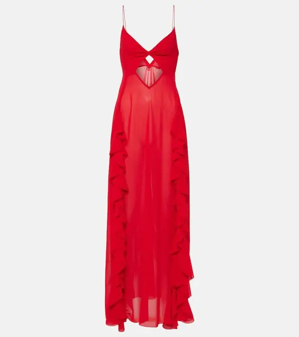 BANANHOT Isabel Ruffled Cutout Maxi Dress - Red