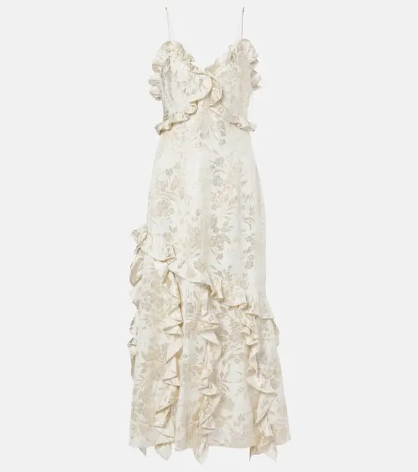 MARKARIAN Calandra Ruffled Floral Jacquard Midi Dress - White