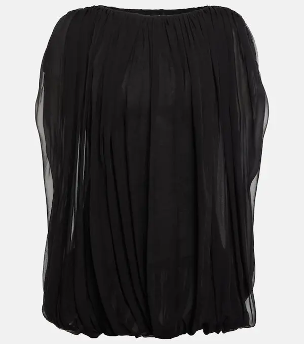 Rick Owens Gathered Silk Chiffon Top - Black