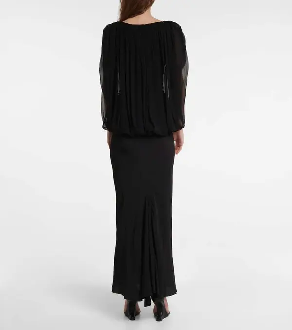 Rick Owens Gathered Silk Chiffon Top - Black